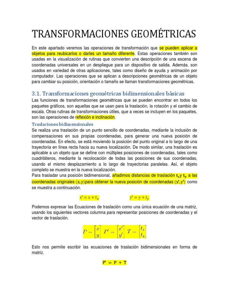 Transformaciones Geométricas Computacion Grafica | PDF | Rotación ...