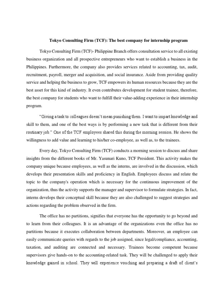 Tokyo Consulting Firm (TCF) : The Best Company For Internship Program | PDF | Consultant ...
