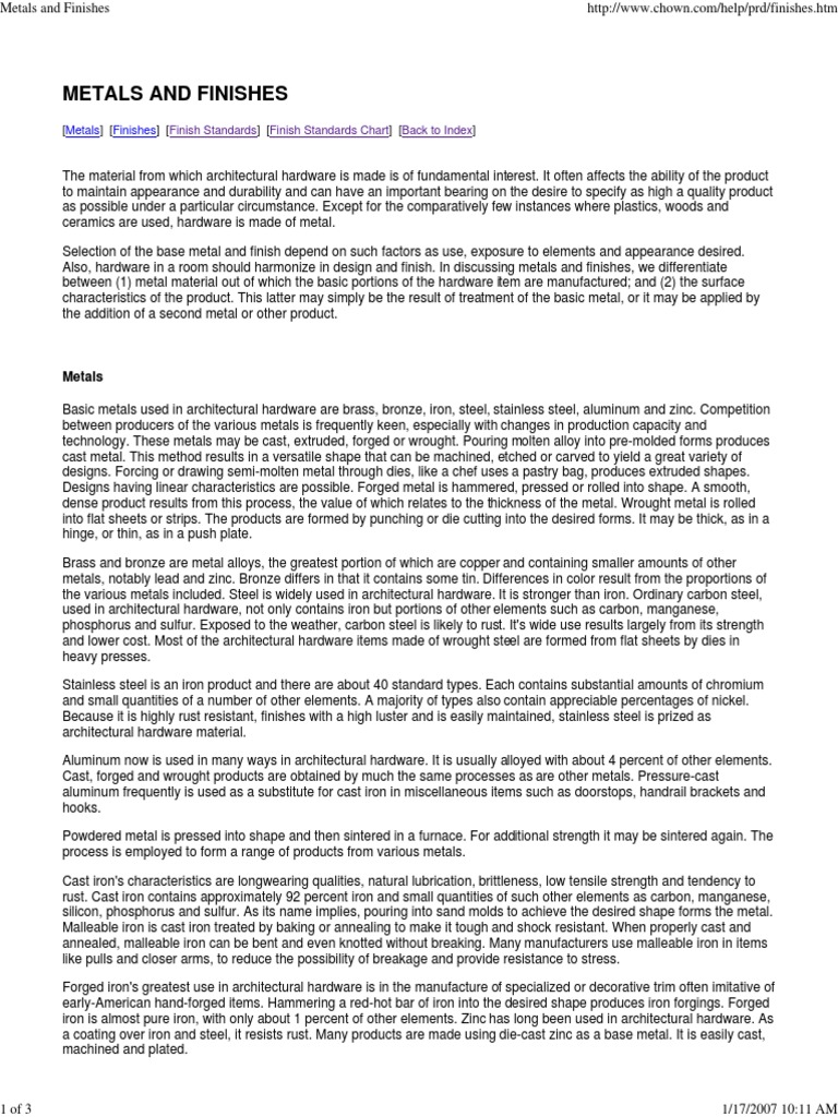 Metals and Finishes: Finish Standards Finish Standards Chart Back To ...