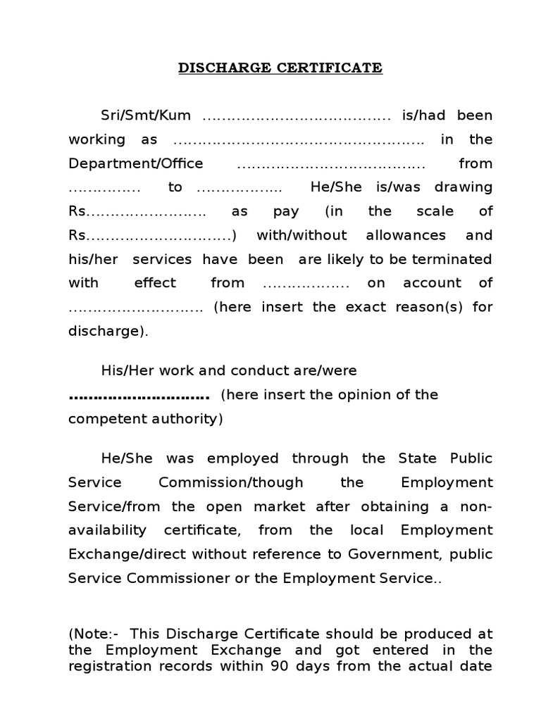 Sample Discharge Certificate | PDF