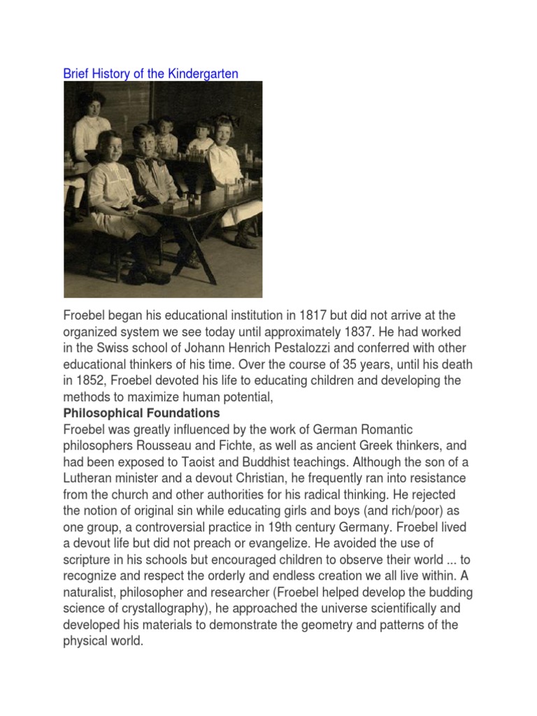Brief History of The Kindergarten | PDF | Psychology | Psychology