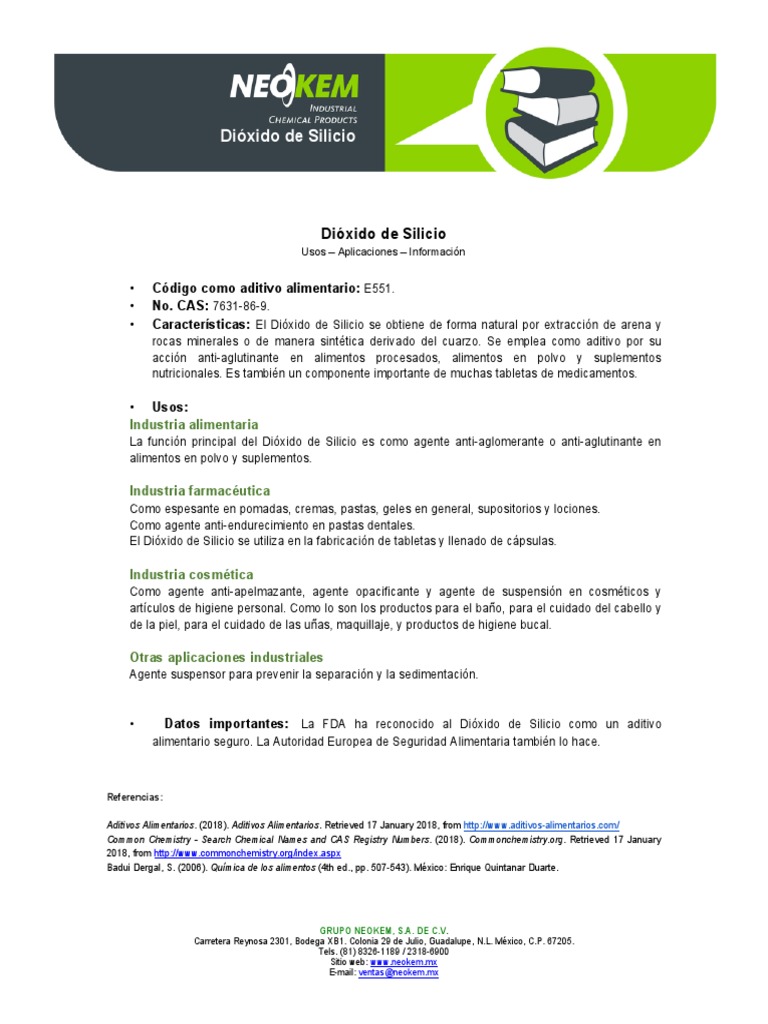 Dioxido de Silicio | PDF | Silicio | Alimentos