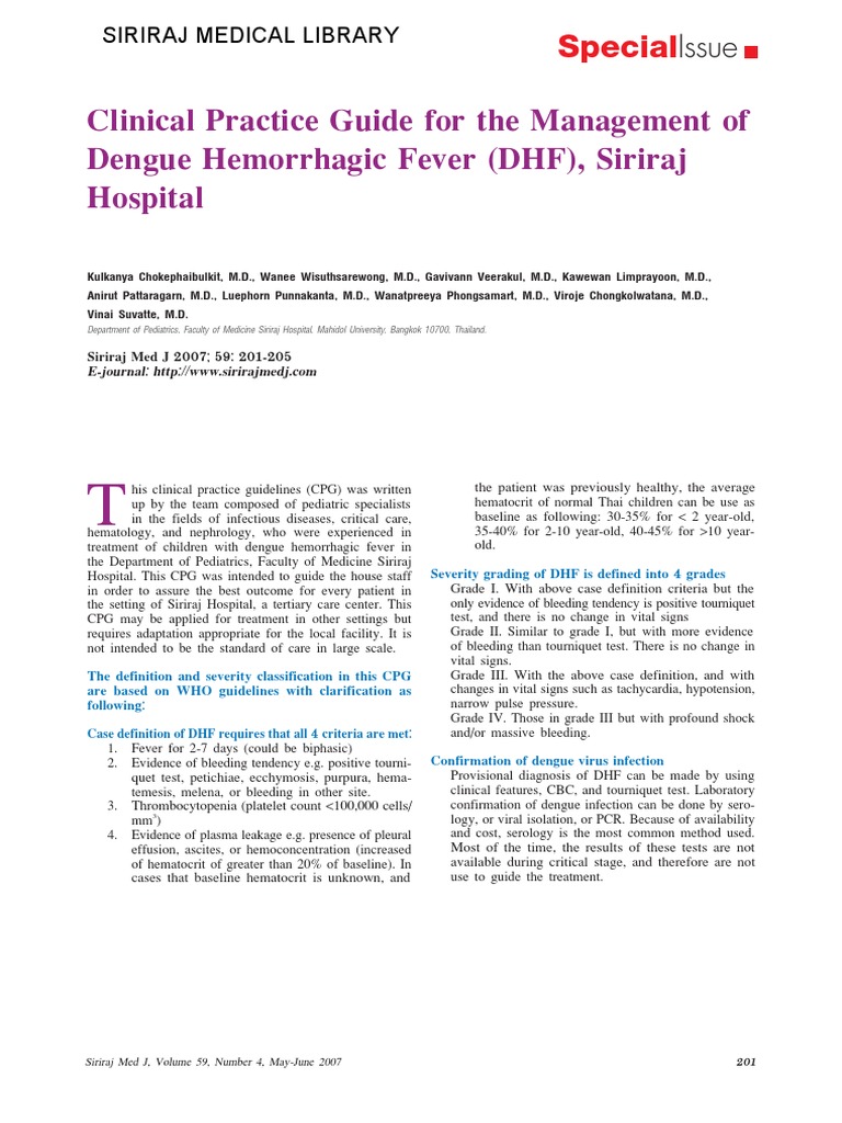 Clinical Practice Guide For The Management of Dengue Hemorrhagic Fever ...