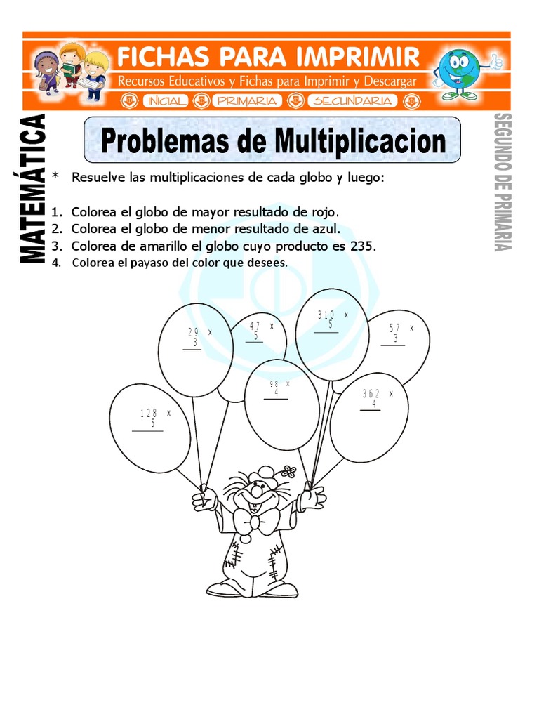 Ficha de Problemas de Multiplicacion Para Segundo de Primaria | Ocio ...