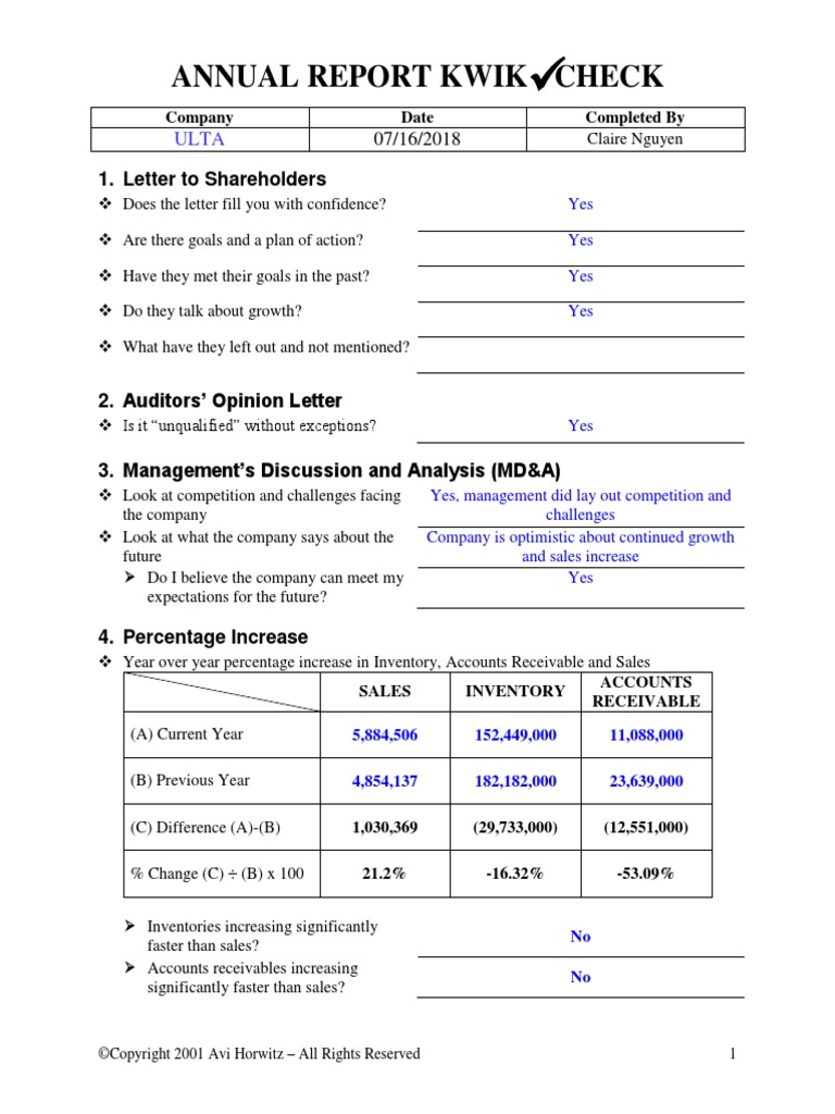 ULTA Annual Report 2017 Analysis | PDF | Inventory | Financial Economics