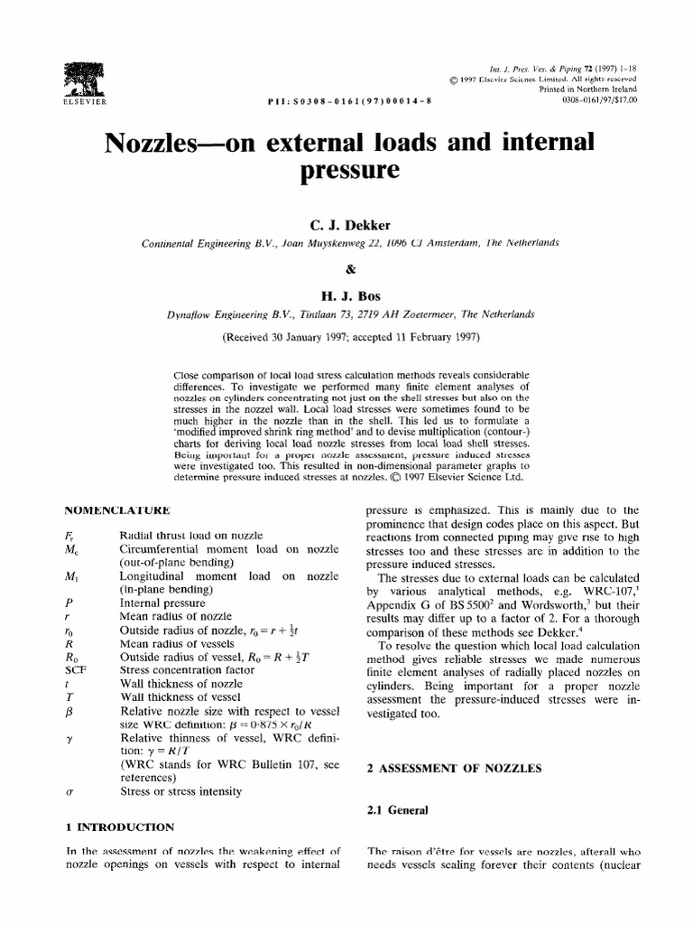 Nozzle Stress Analysis Methods | PDF | Stress (Mechanics) | Bending