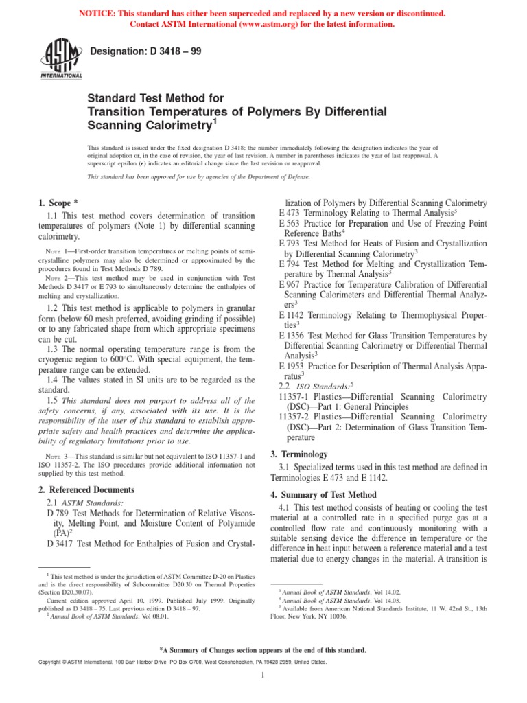 Astm - d3418 Transition Temperatures of Polymers by Differential ...