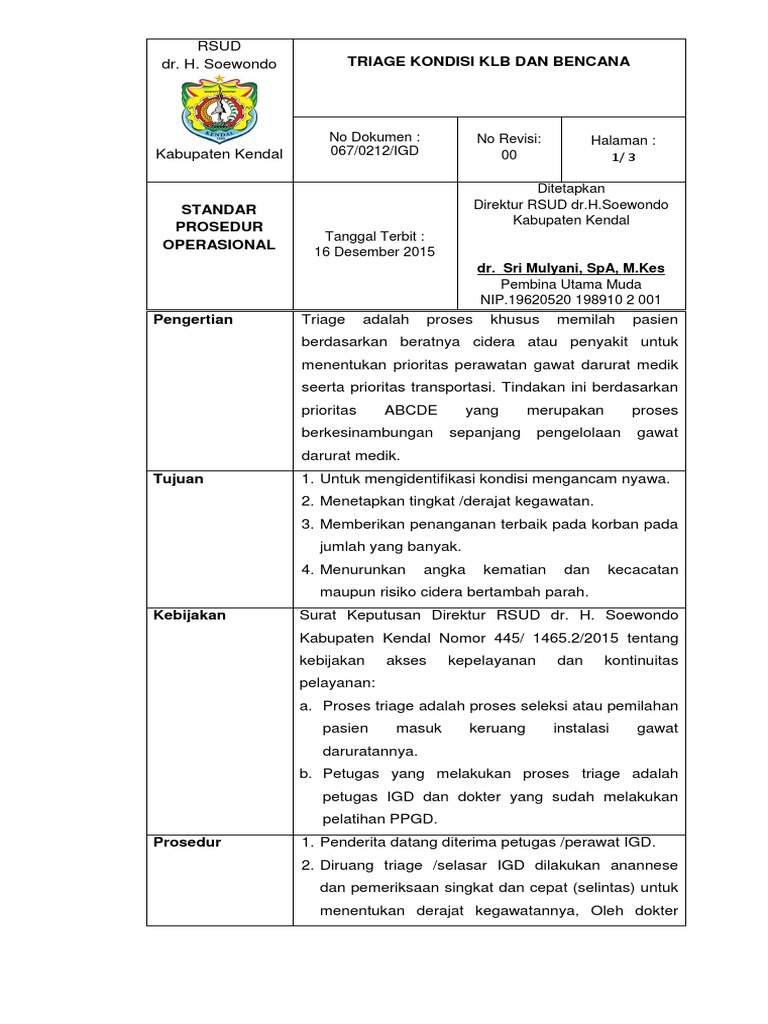 13.sop Triage Kondisi KLB Dan Bencana Apk | PDF