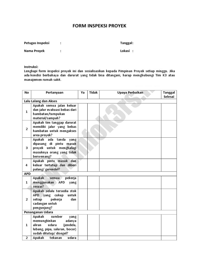 Form Inspeksi K3 Proyek Konstruksi | PDF
