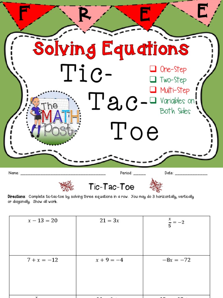 Math Equation Tic-Tac-Toe | PDF | Mathematical Objects | Equations