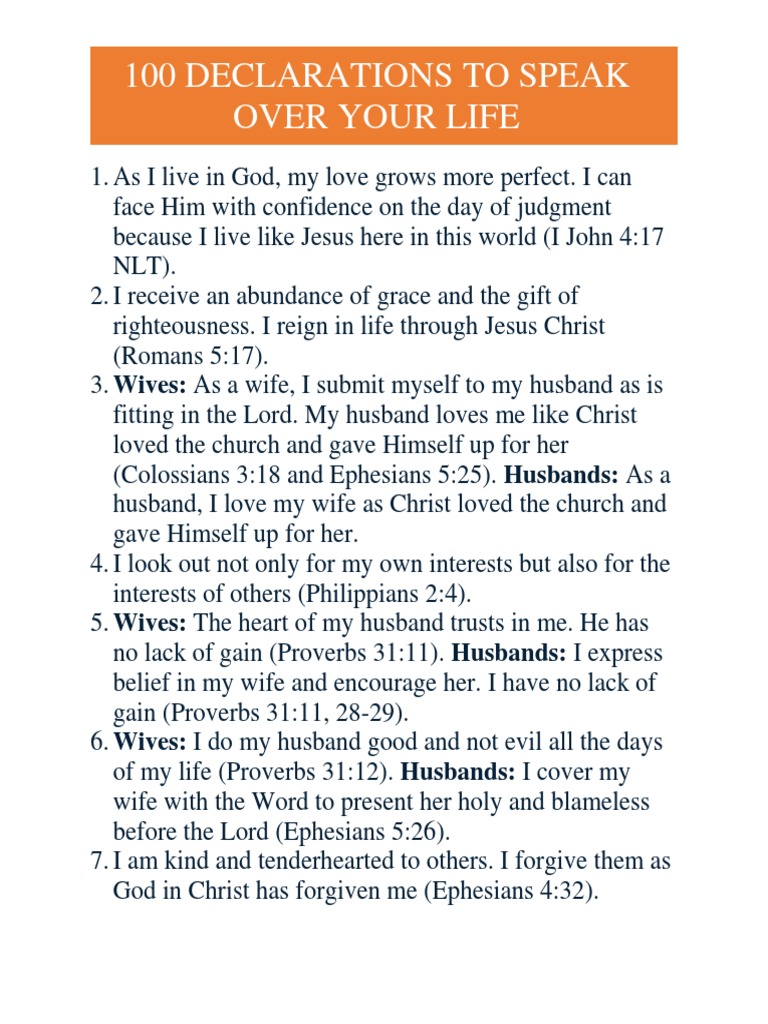 100 Declarations | PDF | God In Christianity | Epistle To The Colossians