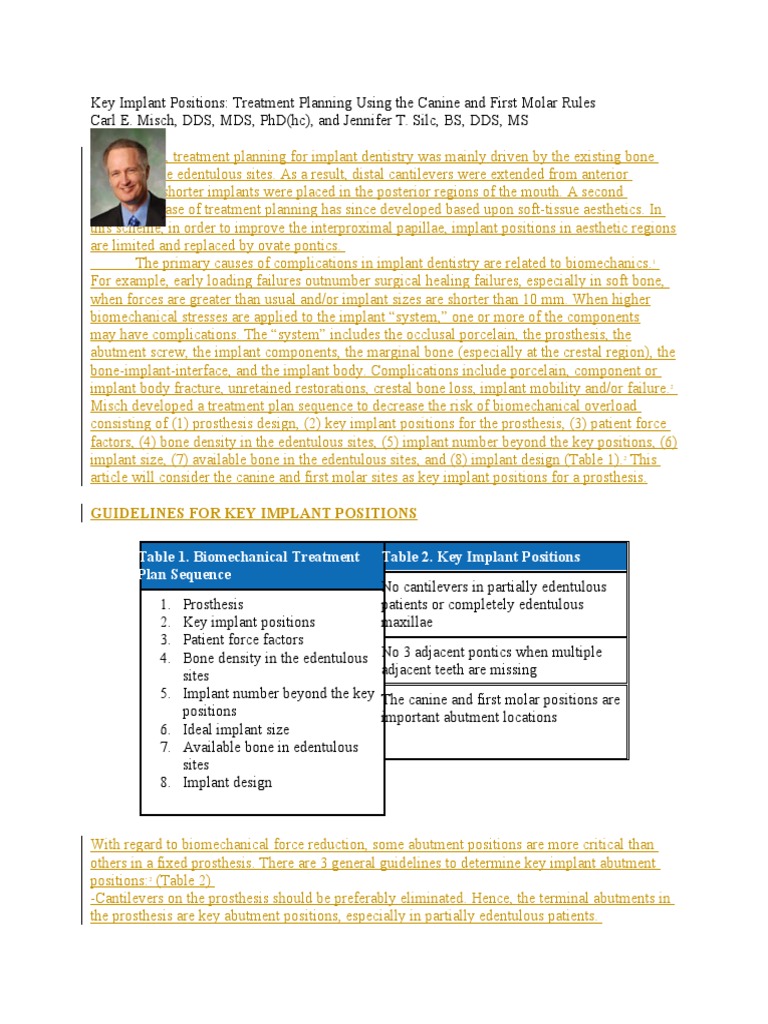 Key Implant Positions | PDF | Dental Implant | Medical Specialties