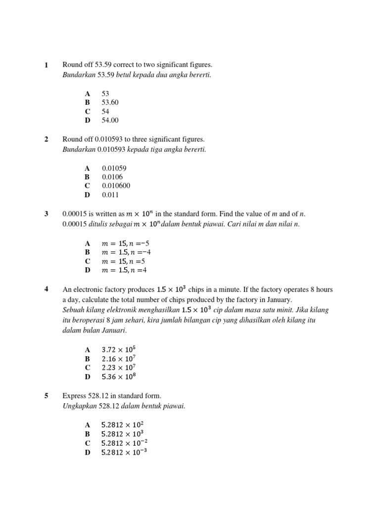 Soalan Objektif Matematik Tingkatan 4 | PDF