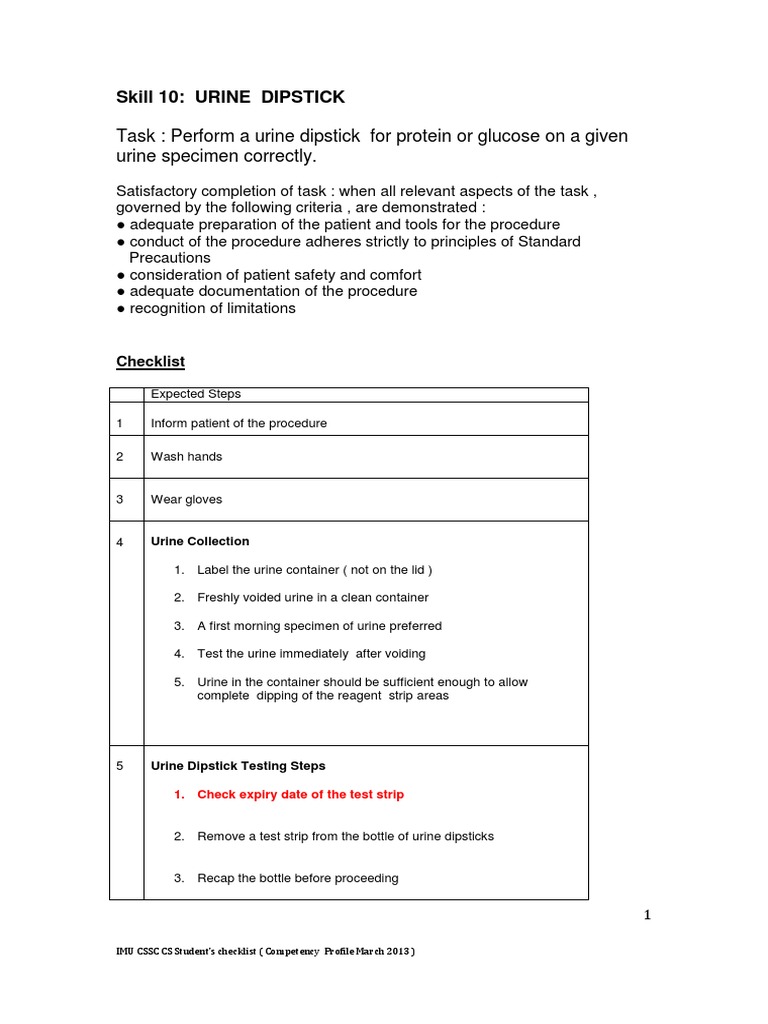 Skill 10 Urine Dipstick | PDF | Medicine