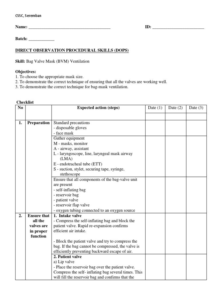 Skill 20 Bag Valve Mask (BVM) Ventilation | PDF | Clinical Medicine ...
