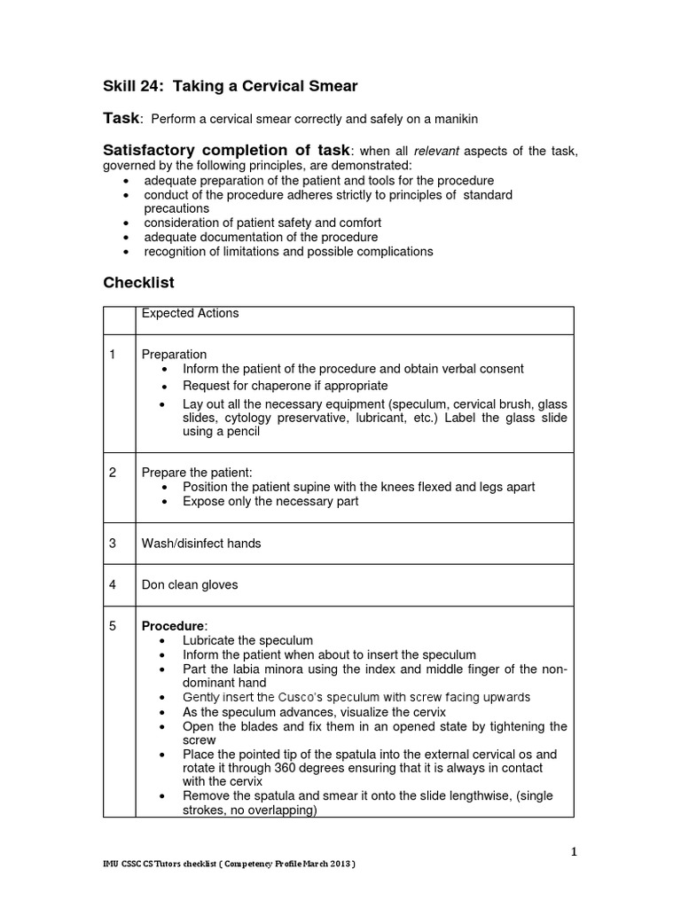 Skill 24 Taking A Cervical Smear | PDF | Vagina | Gynaecology