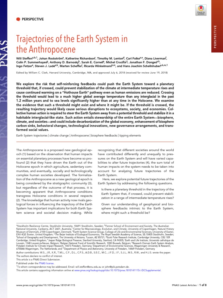 Steffen Et Al 2018 Trajectories of The Earth System in The Anthropocene ...