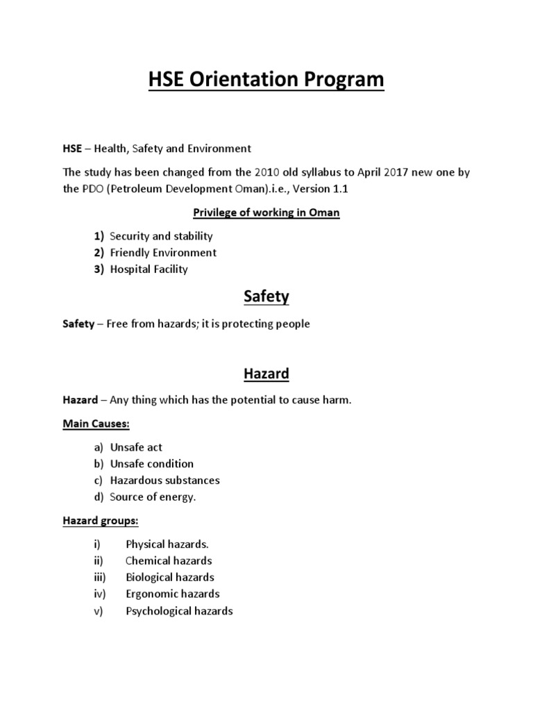 HSE Orientation Program | PDF | Waste | Risk
