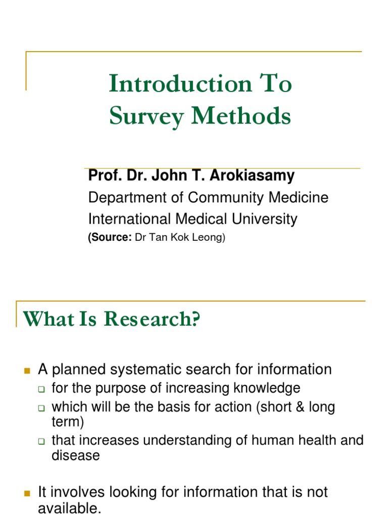 Introduction To Survey Methods: Prof. Dr. John T. Arokiasamy | PDF ...