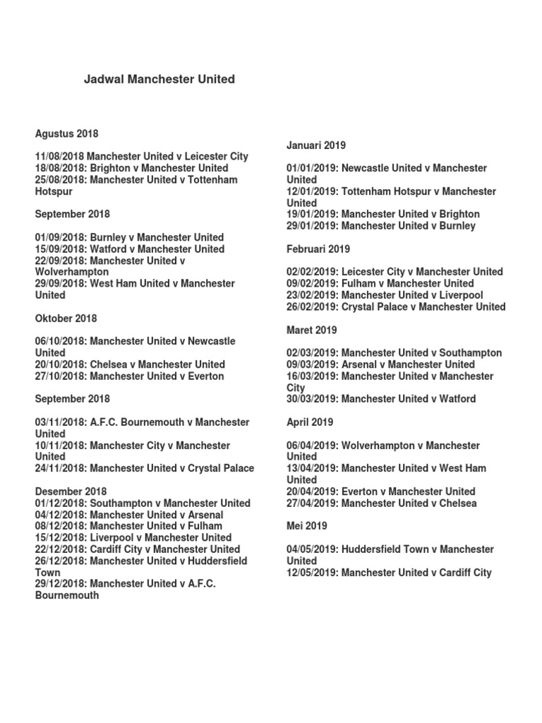 Jadwal Manchester United | PDF | Manchester United F.C. | English ...
