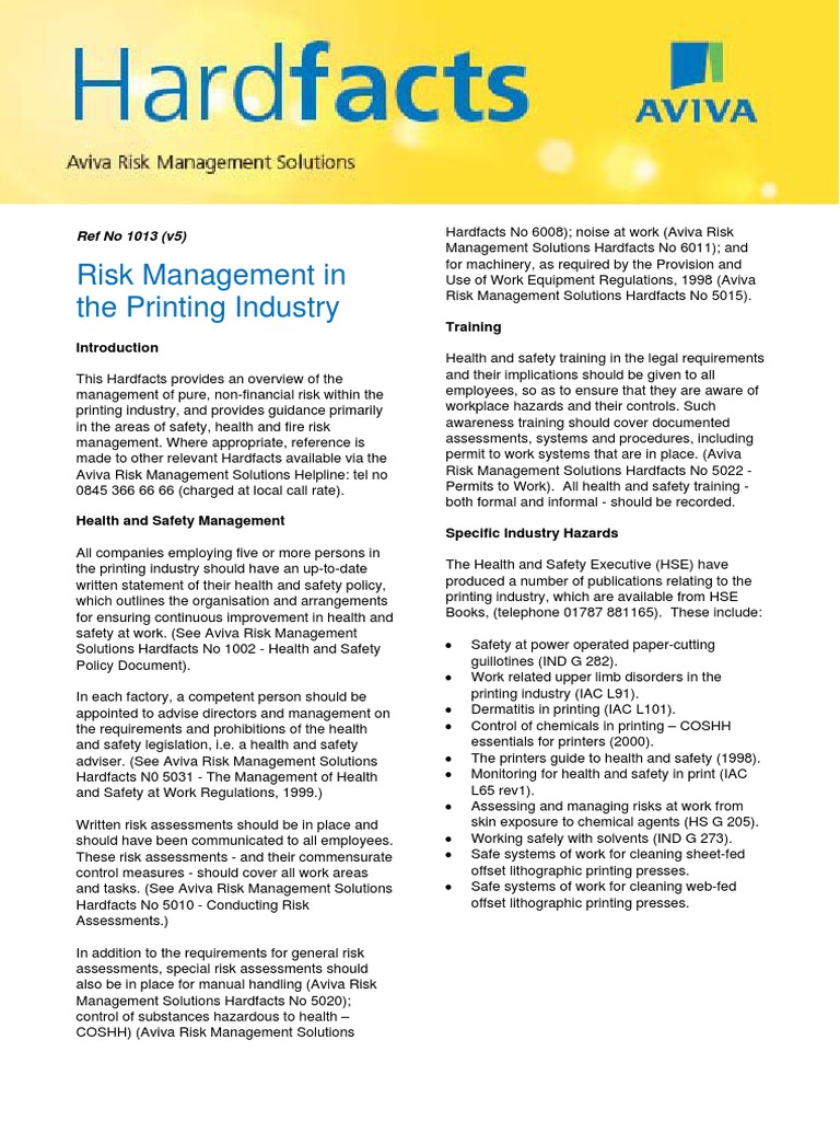 HSE Risk Management in The Printing Industry | PDF | Occupational ...