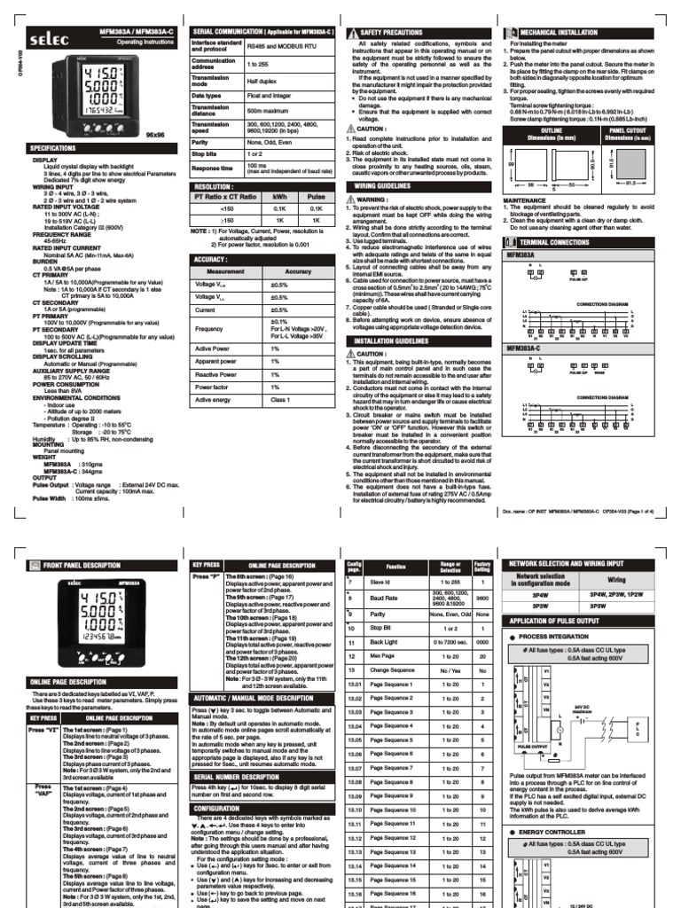 Mfm383a User Manual | PDF | Ac Power | Electrical Wiring