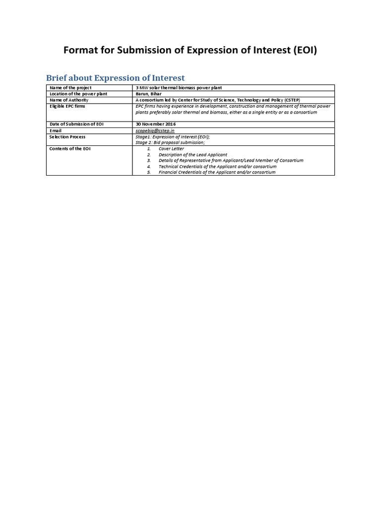 Format For Submission of Expression of Interest | PDF | Business ...