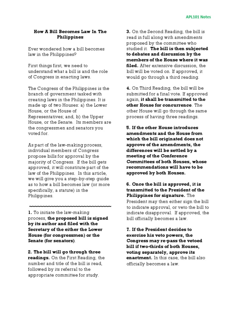 How A Bill Becomes Law in The Philippines | PDF | Bill (Law) | United ...