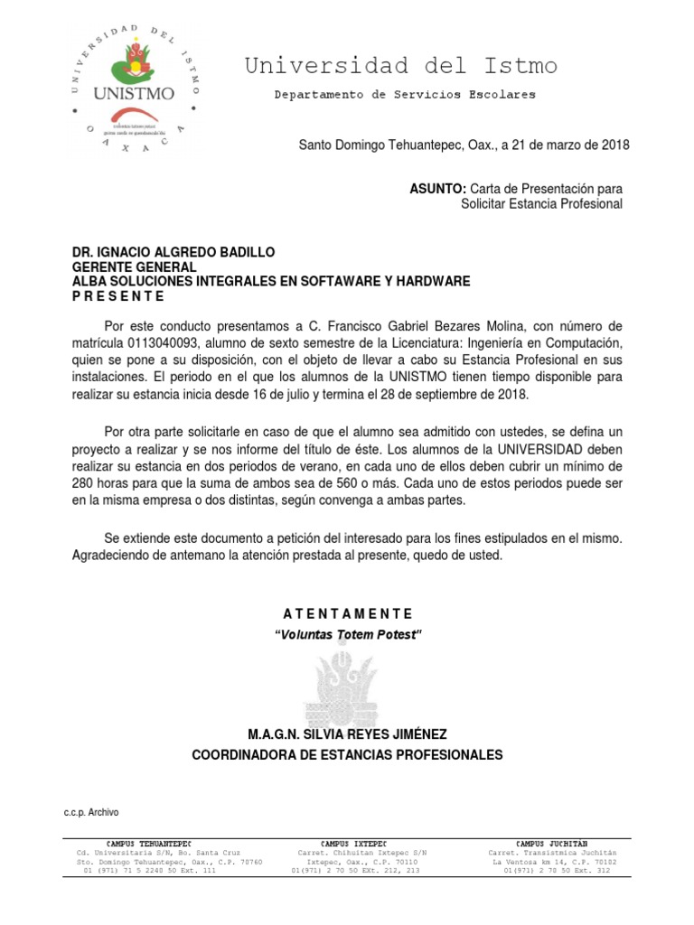 Carta de Presentación Alumno | PDF Carta de Presentación Alumno | PDF