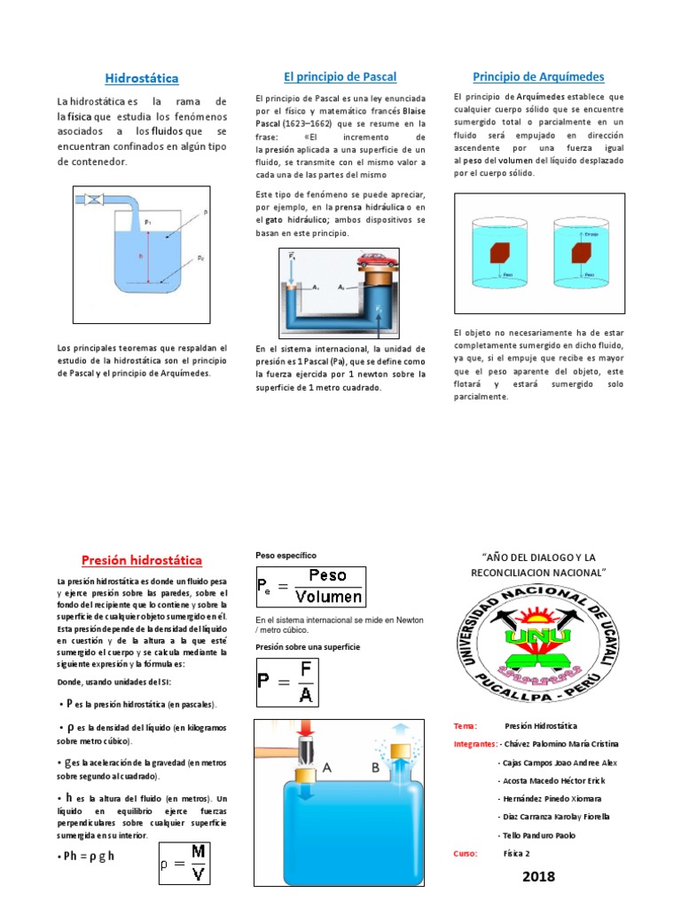 Hidrostática TRIPTICO | Presión | Mecánica de Medios Continuos