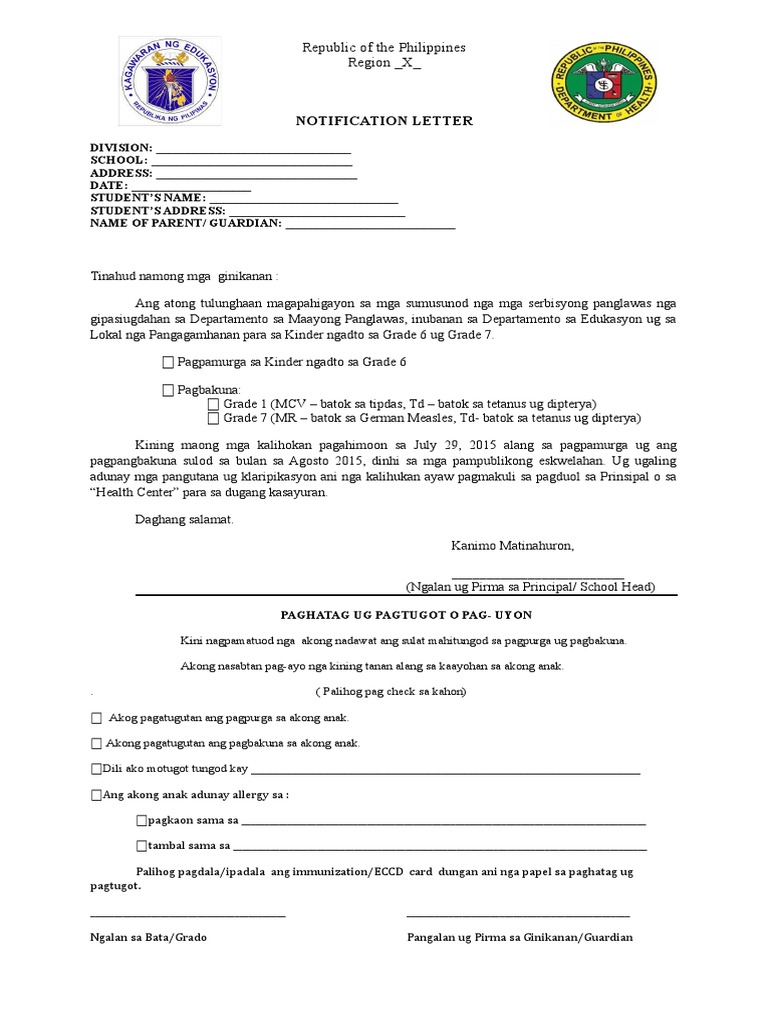 Notification Letter Bisaya | PDF