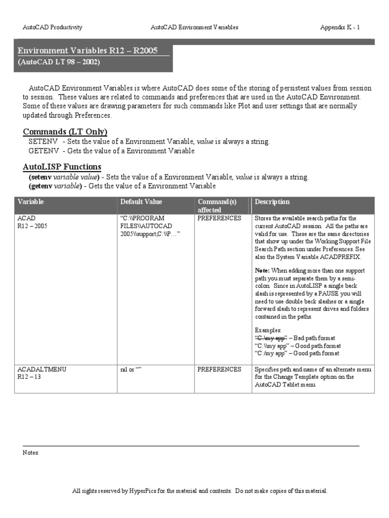 AutoCAD Environment Variables | PDF | Auto Cad | Autodesk