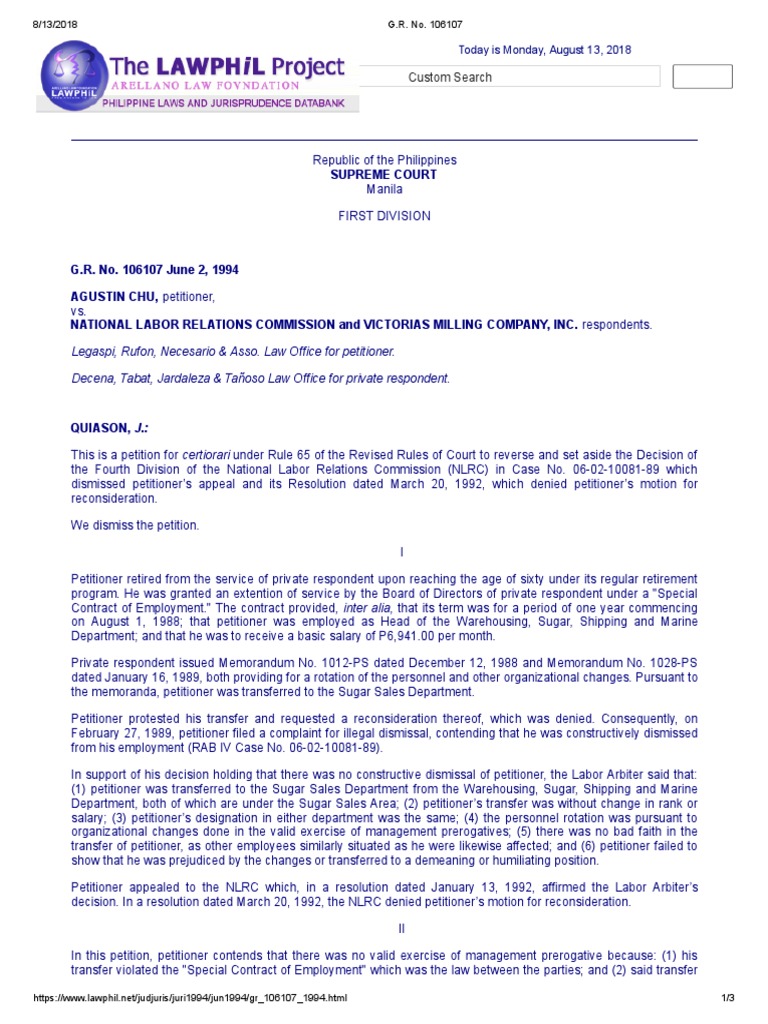 Chu Vs NLRC | PDF | Employment | Government