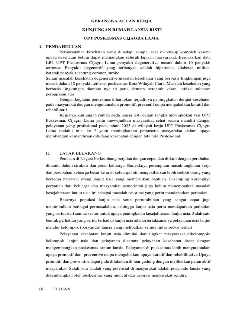 KAK Lansia Risti | PDF | Pengembangan Diri