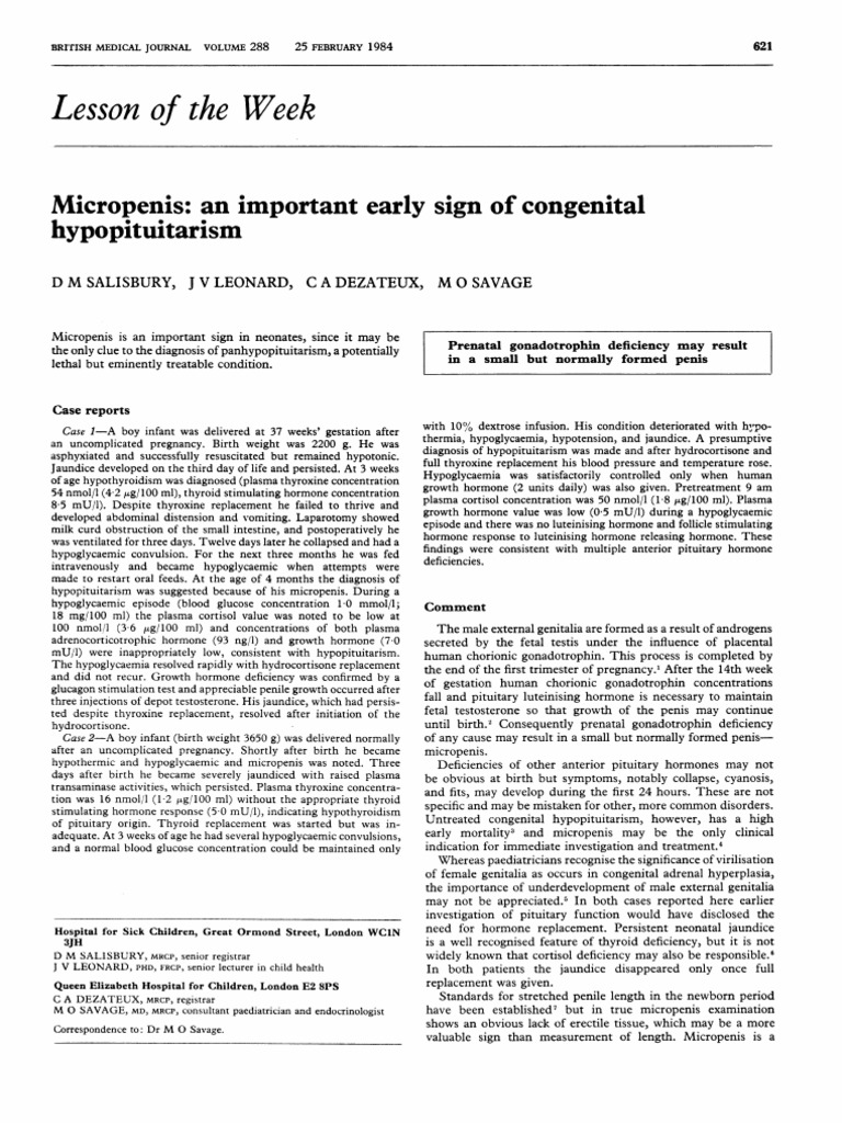 Micropenis: an important early sign of congenital hypopituitarism ...