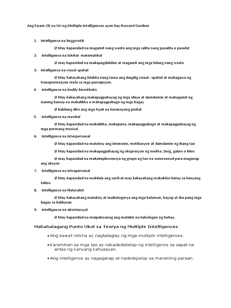 Multiple Intelligences | PDF