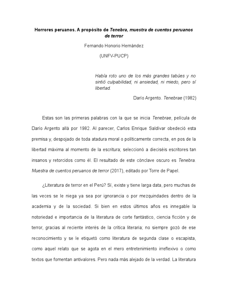 Tenebra. Reseña | PDF | Películas de terror | Ficción de terror