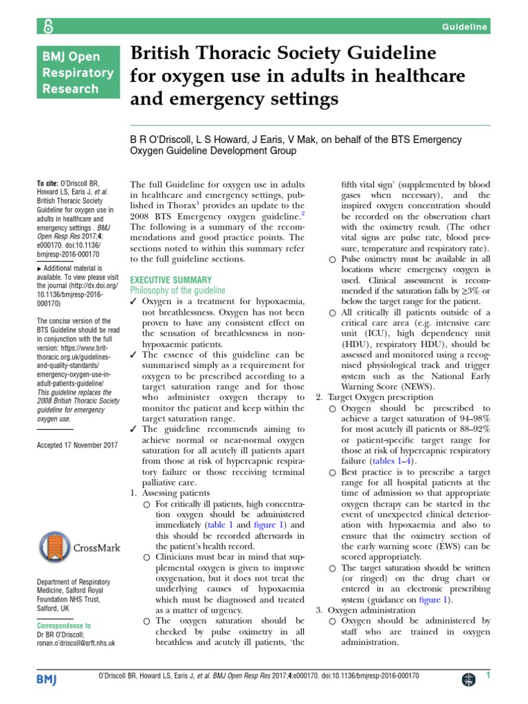 British Thoracic Society Guideline for oxygen use in adults in ...