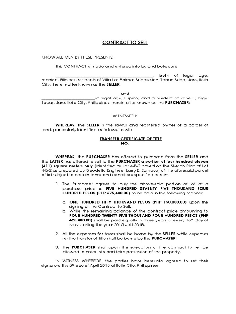 Sample Contract To Sell | PDF | Identity Document | Justice