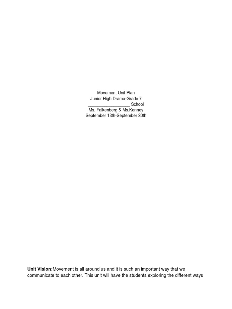 Movement Unit Plan Junior High Drama-Grade 7 - School Ms. Falkenberg ...