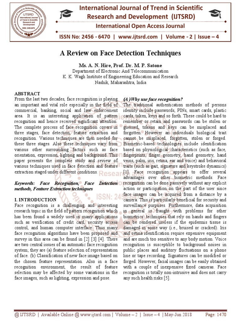 A Review On Face Detection Techniques | PDF | Principal Component ...