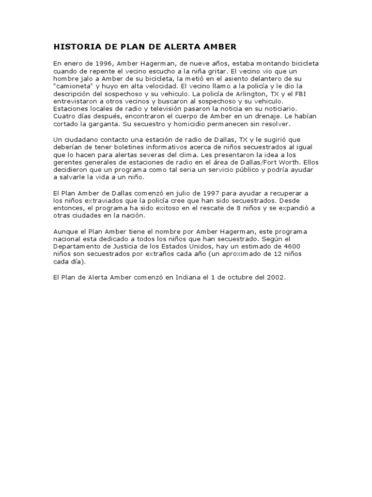 Historia de Plan de Alerta Amber | PDF | Thriller y crimen | Violencia