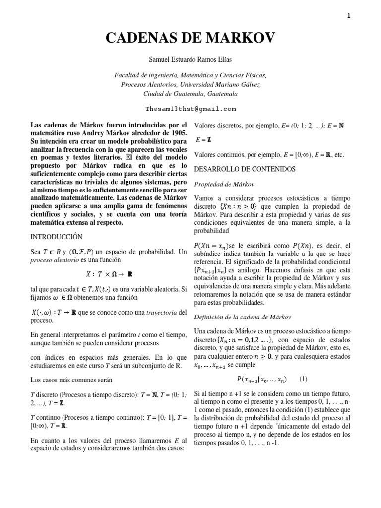 Cadenas de Markov | PDF | Cadena Markov | Matriz (Matemáticas)