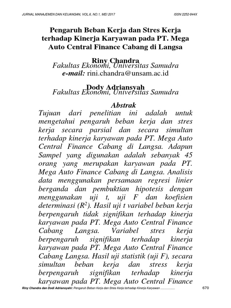 Pengaruh Beban Kerja Terhadap Kinerja Karyawan | PDF | Karier & Perkembangan | Bisnis