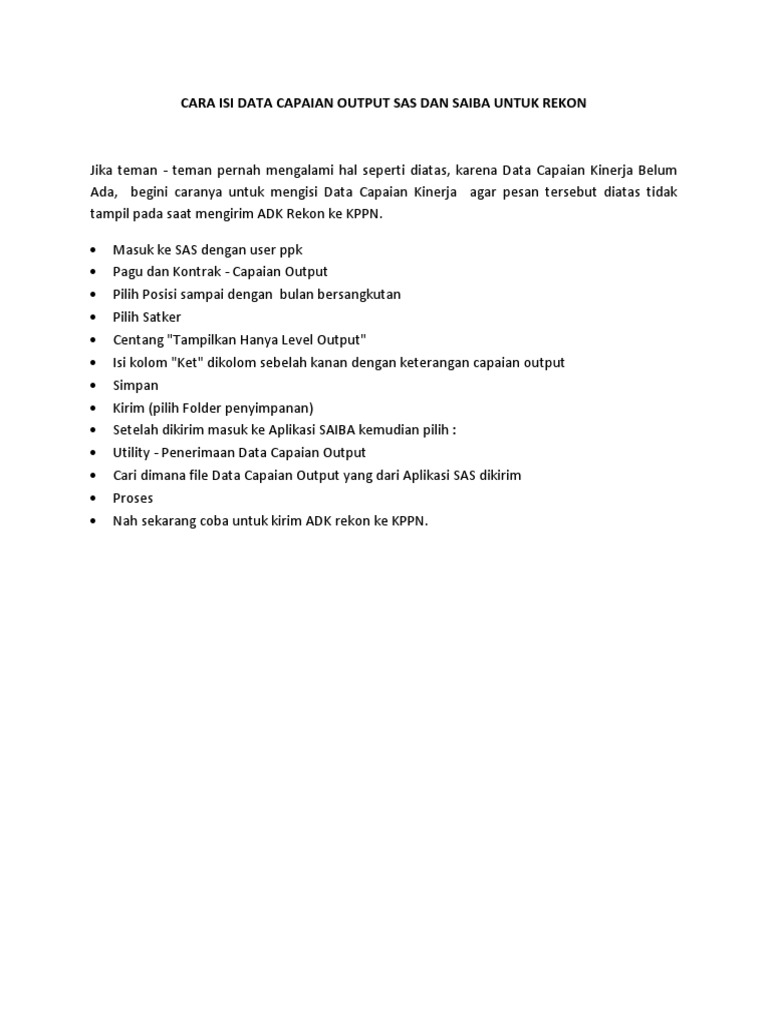 Cara Isi Data Capaian Output Sas Dan Saiba Untuk Rekon | PDF | Komputer