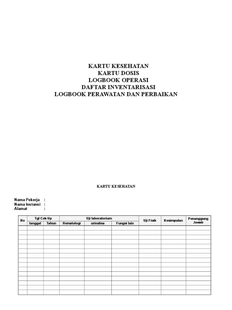 Contoh Logbook & Kartu - Tanpa BG | PDF