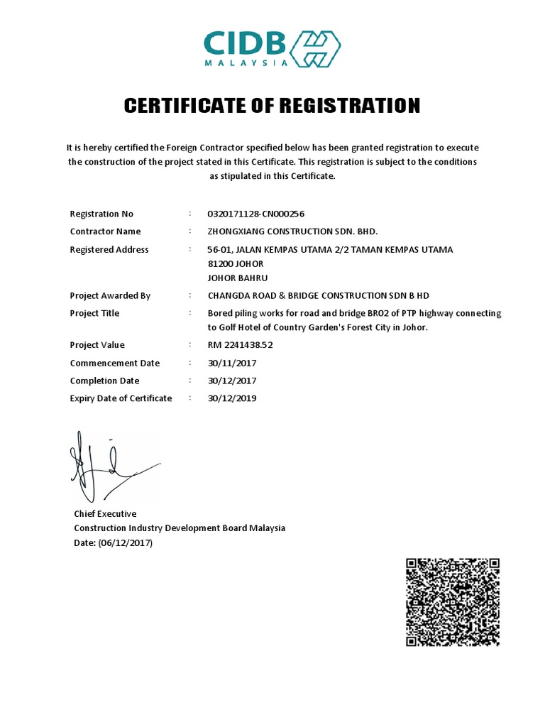 1. 2017-12-06-长大BR02-CIDB cert | PDF | Common Law | Justice