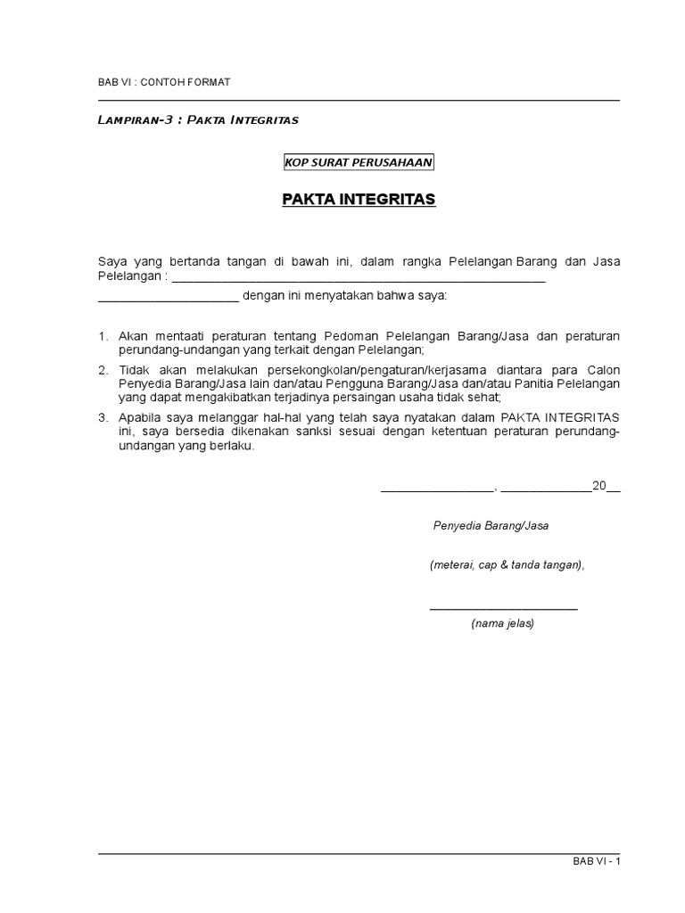 Contoh Pakta Integritas Rev.0 | PDF