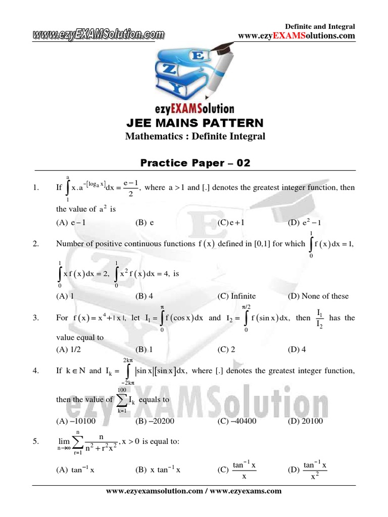 2 Mains Definate Integration Paper-02 | Download Free PDF | Sine | Calculus