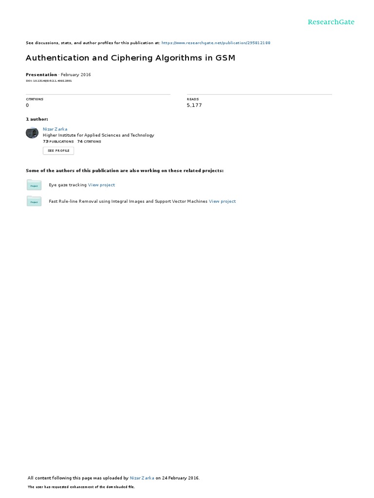 Authentication and Ciphering Algorithms in GSM: February 2016 | PDF | Applied Mathematics ...